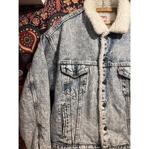 Levi's | Jackets & Coats | Vintage 8s Levis Sherpa Lined Acid Wash Denim Jacket Size Xl Outdoors ...